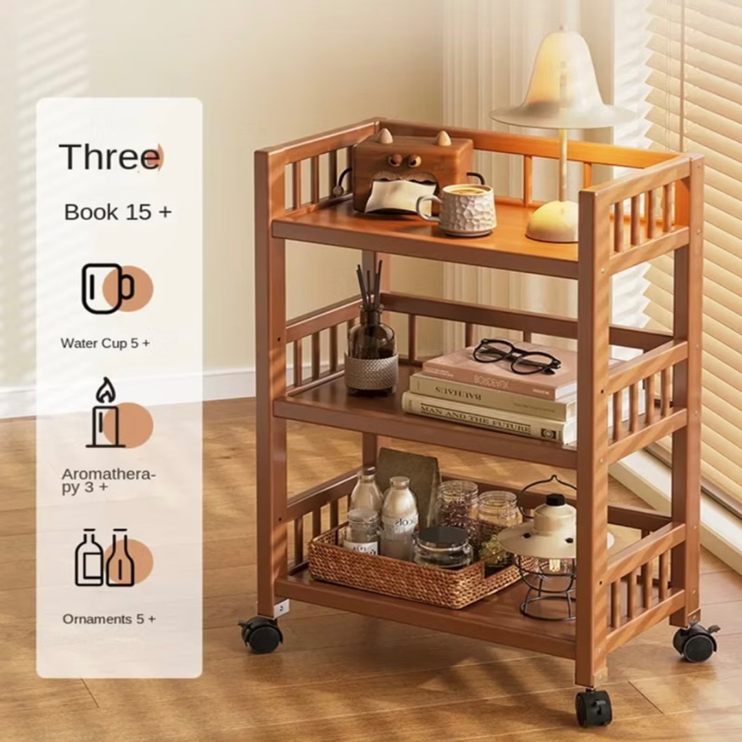 Wood Frame Tea Table Cart | Multi-Tier Display Table | Mobile Storage ...