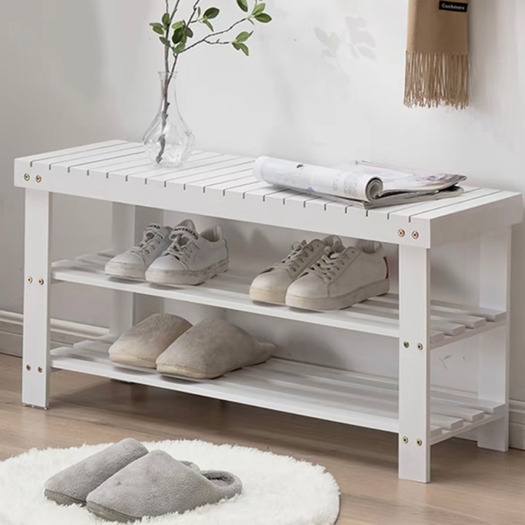 Wooden Shoe Rack Bench | Entryway Shoe Bench With Shelf | Indoor Shoe ...