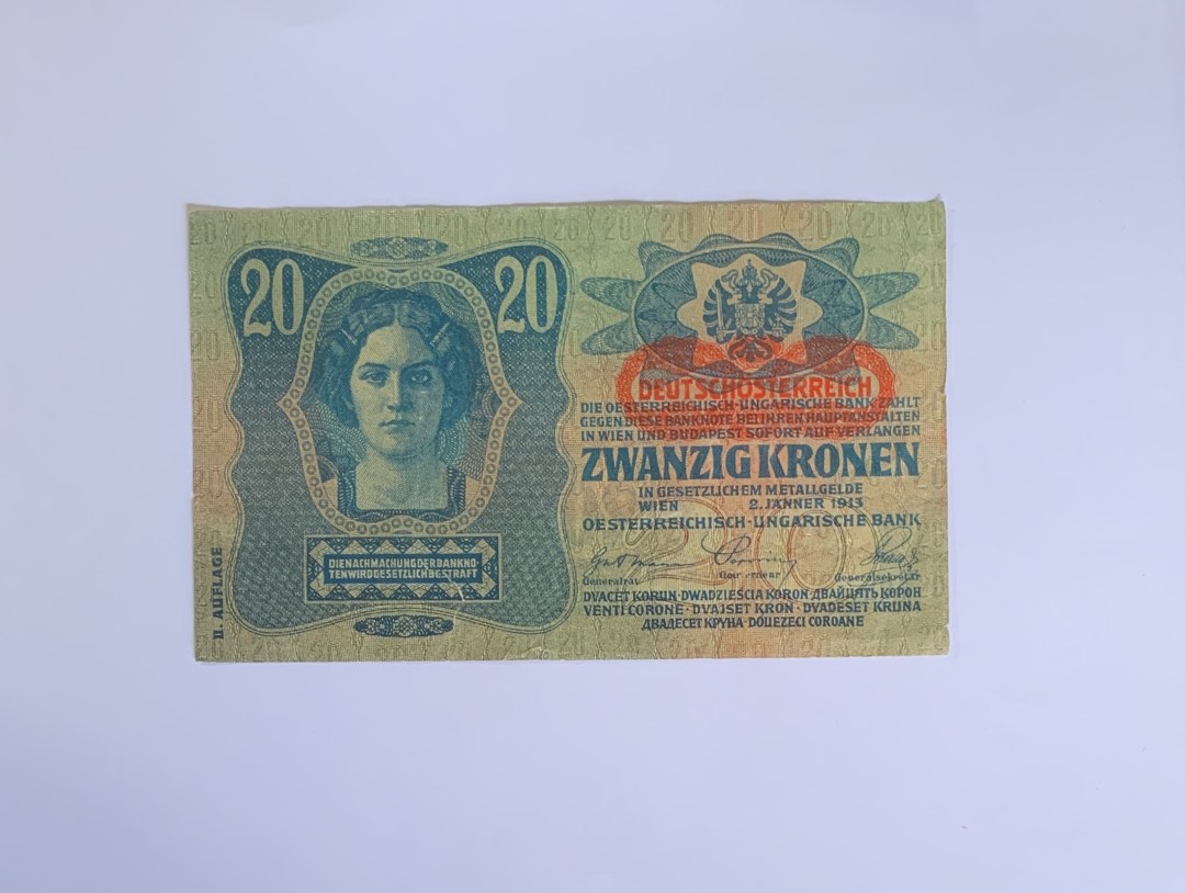 WW1 1913 Austria Hungary 20 Kronen Crowns old original war time paper ...