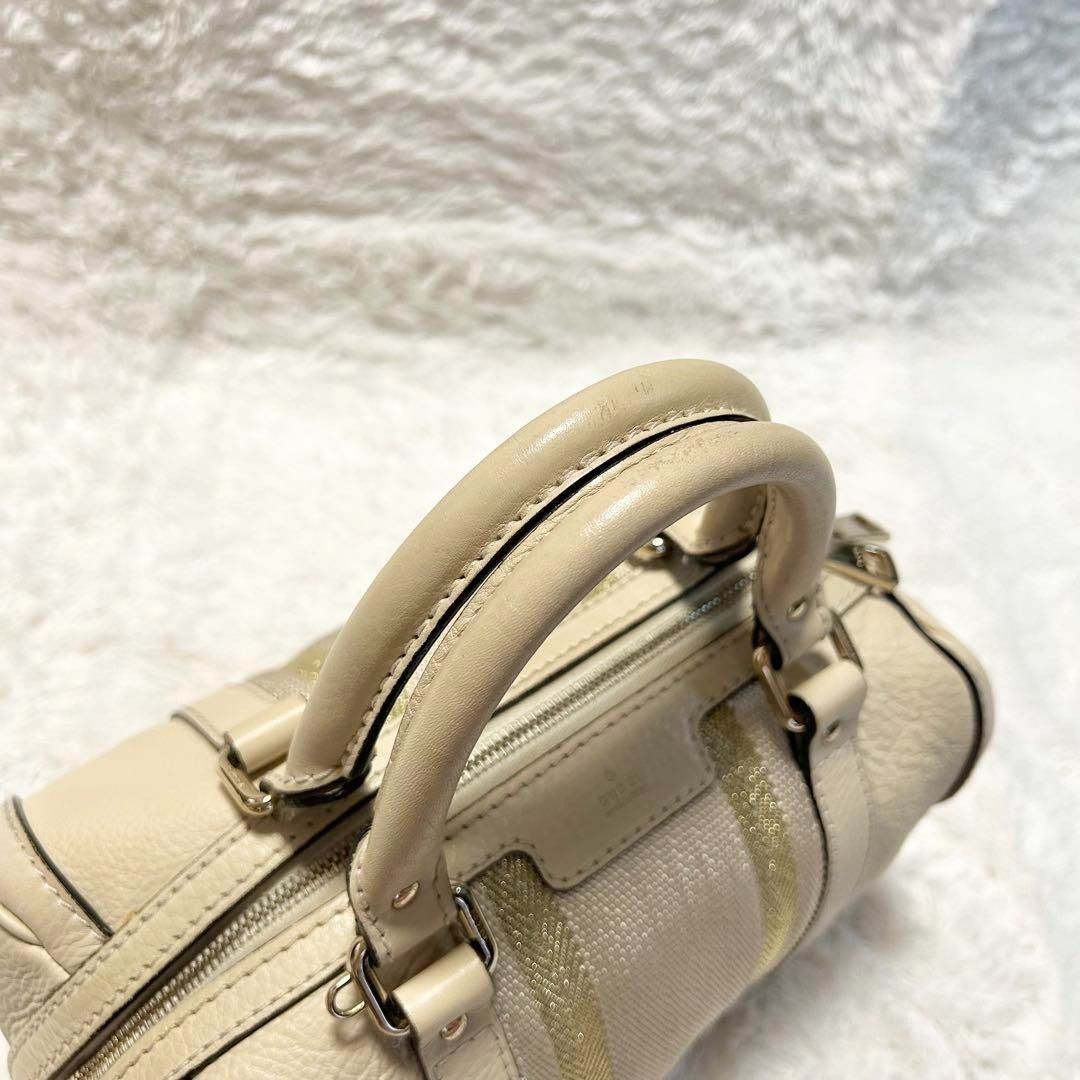 Authentic Gucci Mini Boston Shima Leather Sherry Line White, Luxury ...
