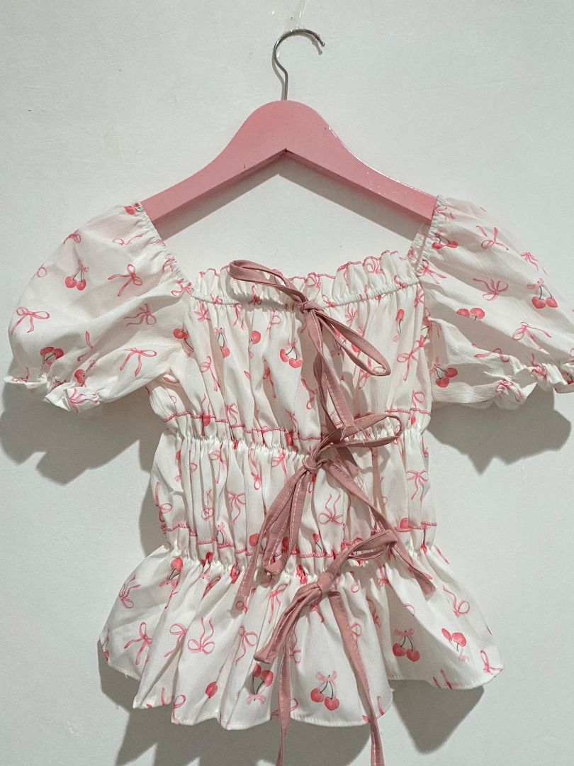 babydoll pita cherry pink putih, Fesyen Wanita, Pakaian Wanita, Atasan ...
