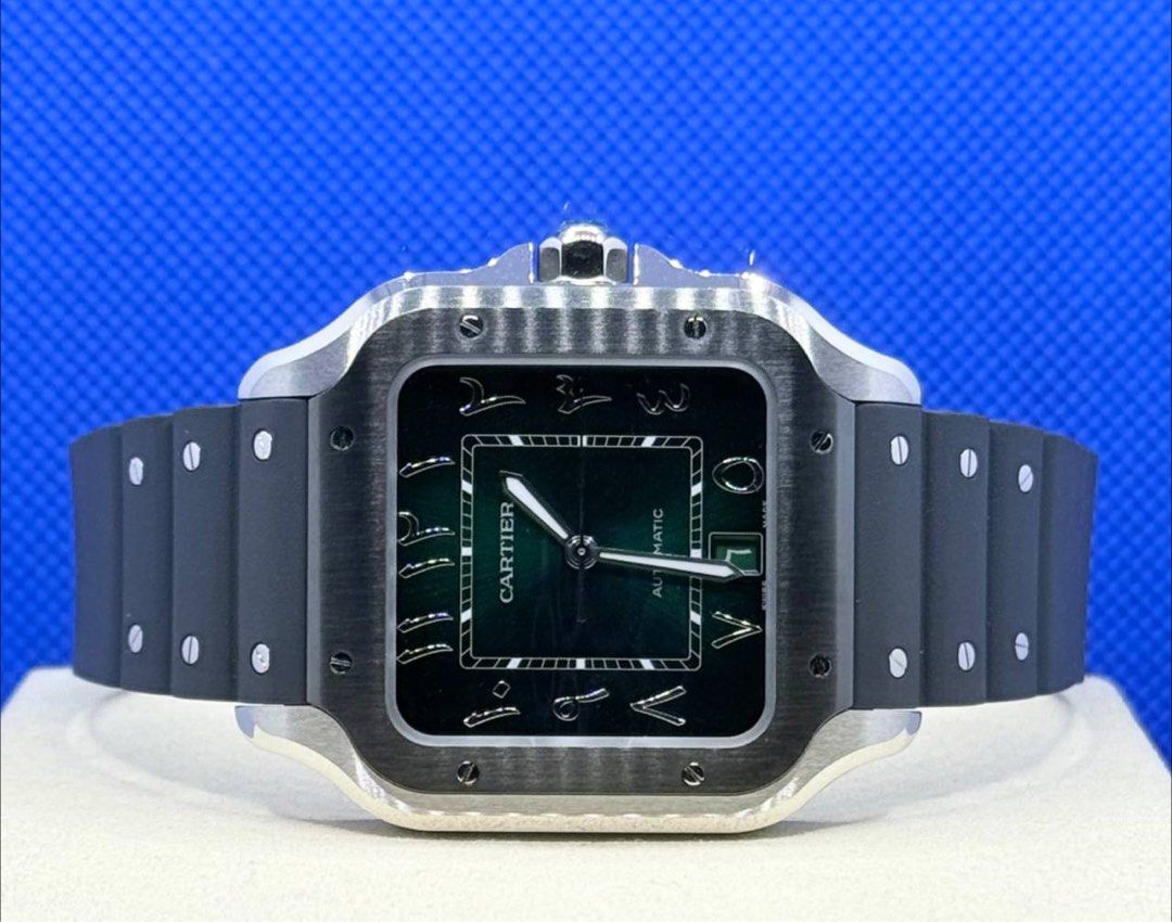 Brand New 04/2025 Cartier Santos Large Green Arabic Dial ADLC Bezel ...