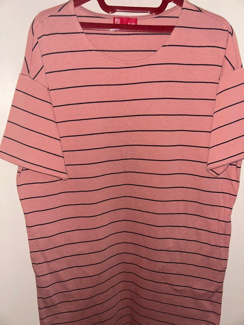 Dress Daster Wanita Lengan Pendek Model Simple Motif Garis2 Warna Pink ...