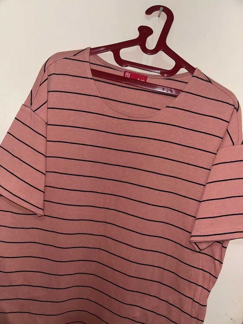 Dress Daster Wanita Lengan Pendek Model Simple Motif Garis2 Warna Pink ...