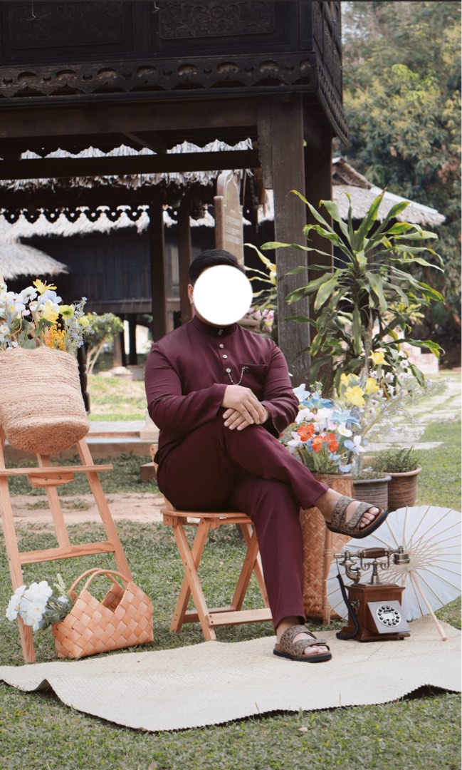 ELRAH BAJU MELAYU SENNA 2025 BURGUNDY , Men's Fashion, Muslim Wear ...
