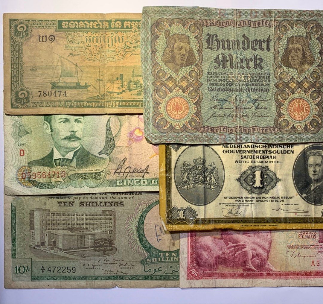 Lot of 6 notes from post WW1 Germany WW2 Netherlands East Indies ...