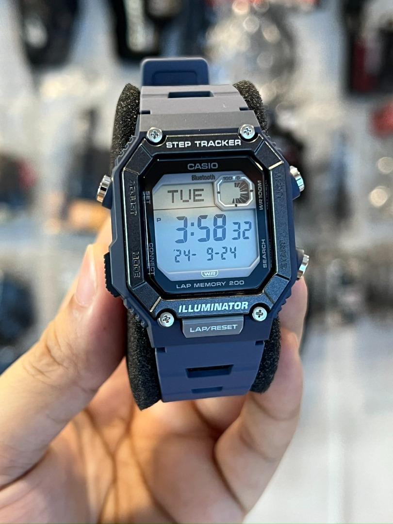 ORIGINAL CASIO Digital Step Tracker Smartphone Link Navy Resin Band ...