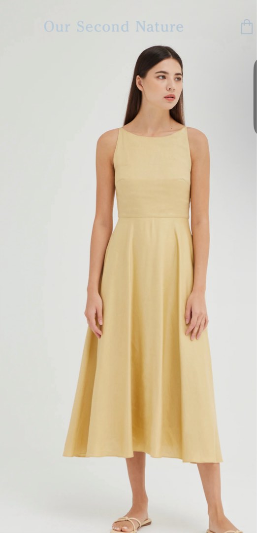 OSN Linen Boat-Neck Midi Dress, Women's Fashion, Dresses & Sets ...