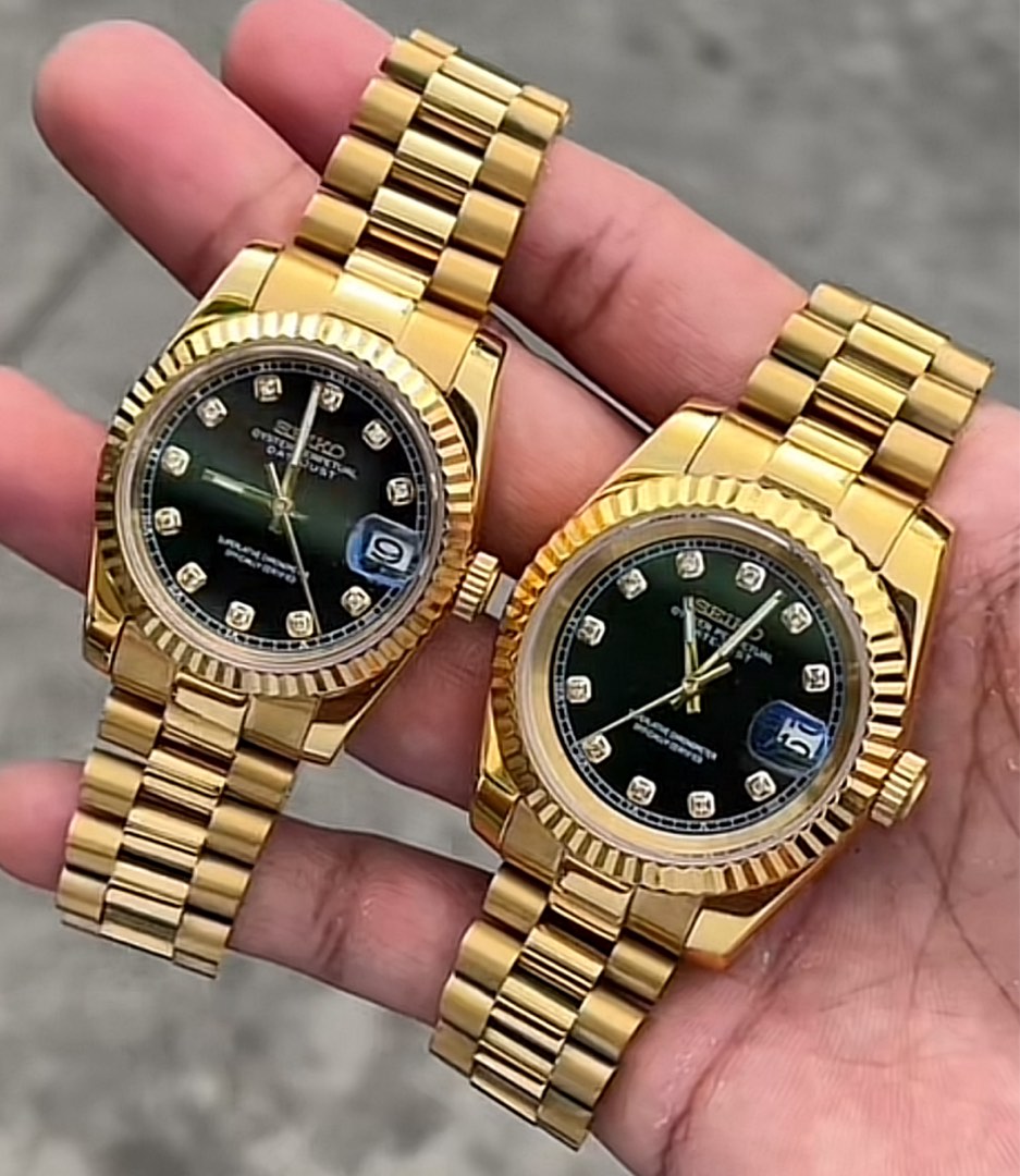 Seiko mod gold custom datejust couple watches, Women's Fashion, Watches ...