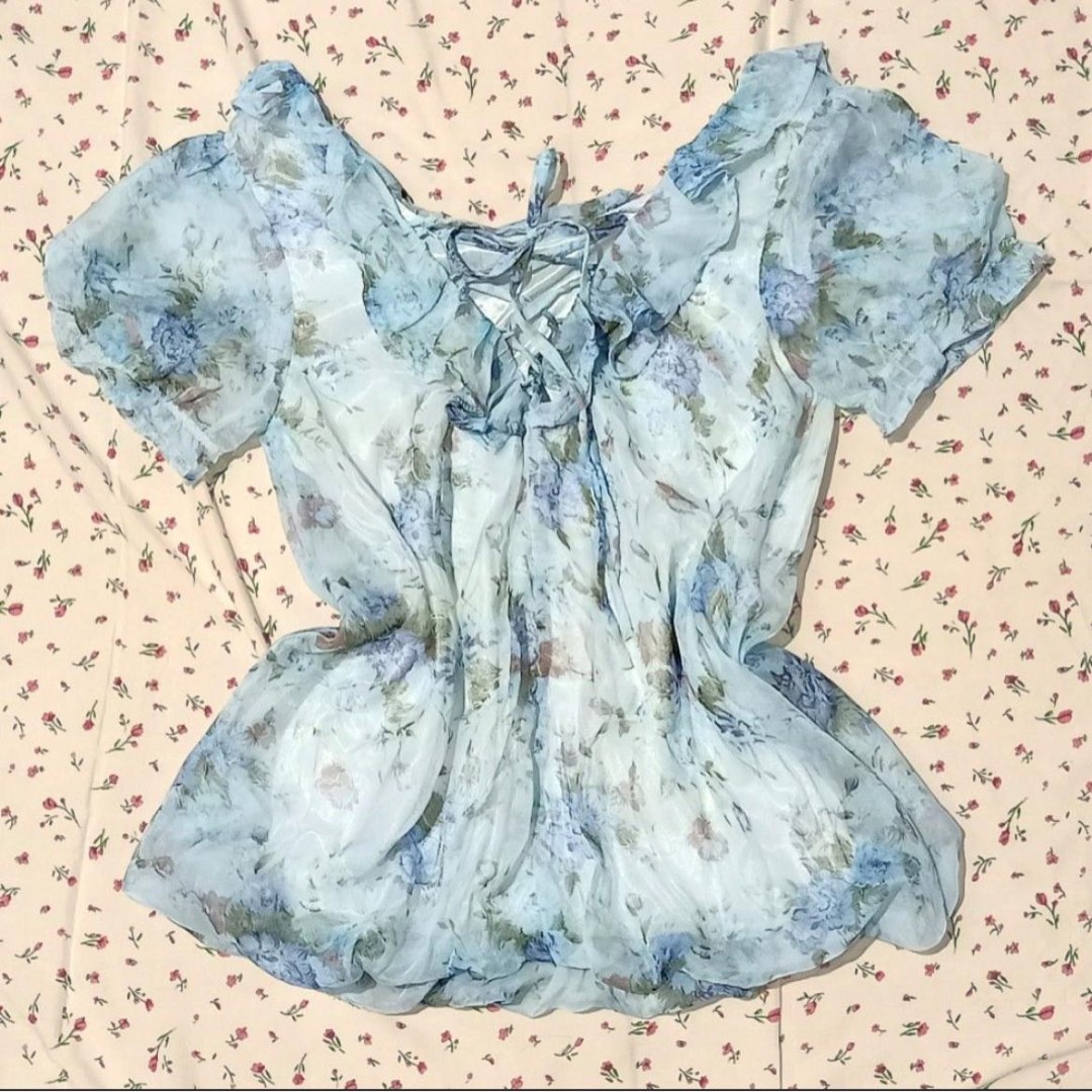 summer top baby blue fairycore coquette sabby chic cottagecore ...