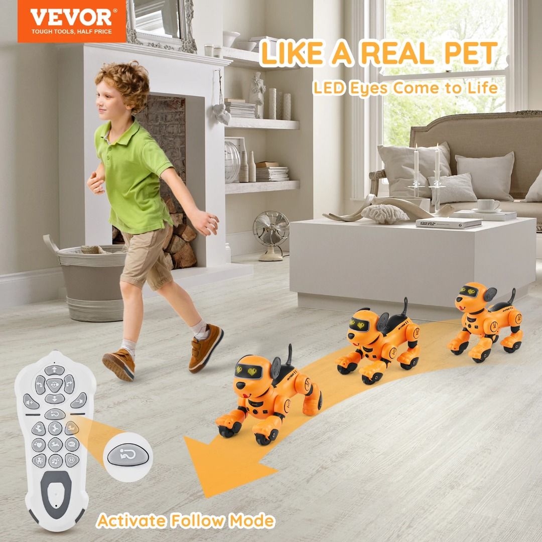 VEVOR Remote Control Robot Dog Toy Dog Programmable Smart Interactive ...