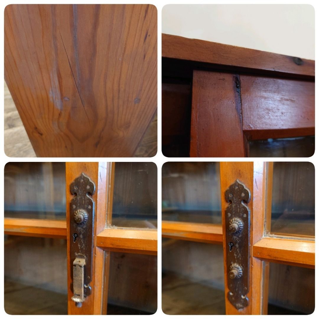 Vintage pine wood cabinet with sliding glass doors CA-341/Modern Showa ...