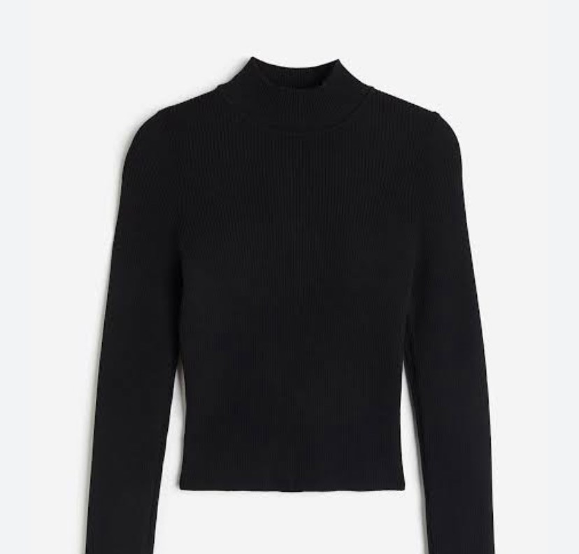 basic top turtle neck knit rib black long sleeve | atasan hitam rajut ...