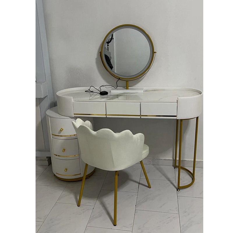 Dressing Table + Chair Sets / Storage Dressing Desk /Round Mirror with ...