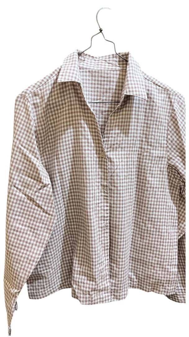 Kemeja wanita kotak kotak flanel soft lilac brownies crop not uniqlo ...