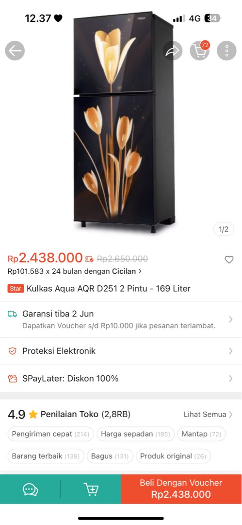 KULKAS AQUA BUNGA 2 PINTU, Kitchen & Appliances di Carousell