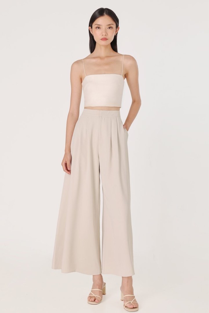 Mandy Pleated Wide Leg Pants in Oat, Women's Fashion, Bottoms, Other ...