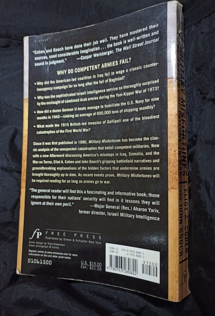 Military Misfortunes: The Anatomy of Failure in War by Eliot A. Cohen and John Gooch, RM25+RM10 ...