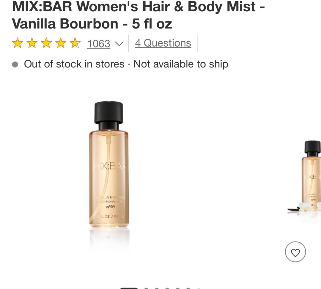 MIX:BAR Women's Hair & Body Mist - Vanilla Bourbon, Beauty & Personal ...