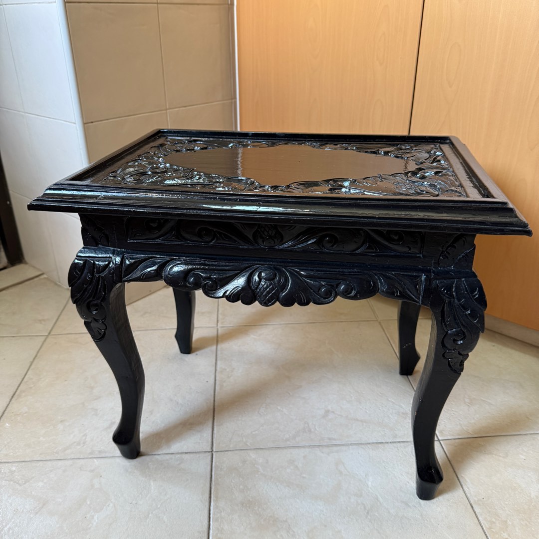 Vintage Baroque Balinese style black wood craft handmade small side ...
