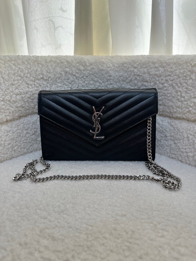 YSL Wallet on Chain Medium Grain, Luxury, Bags & Wallets on Carousell
