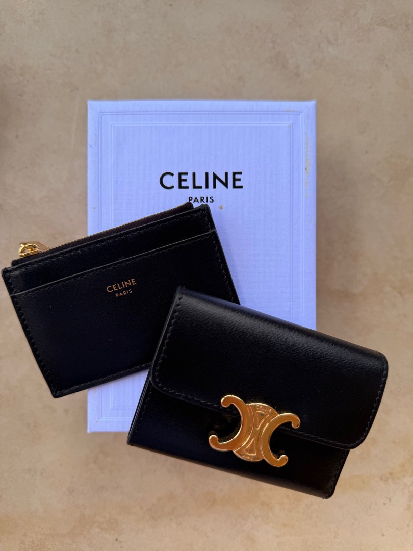 Celine Compact Wallet with Coin Triomphe in Shiny Calfskin (Black ...