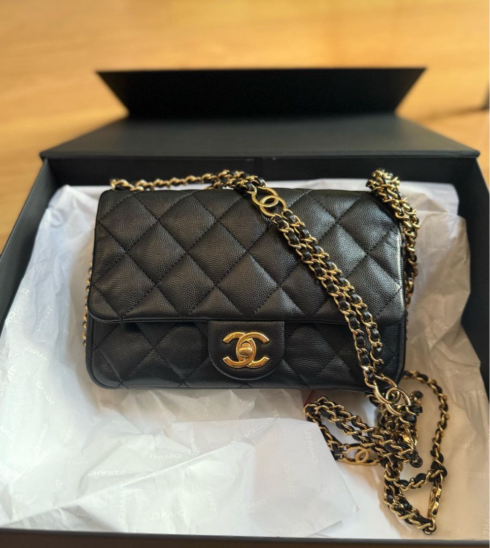 Chanel 23C Mini Flap caviar black ghw (microchip) with box, db, receipt ...