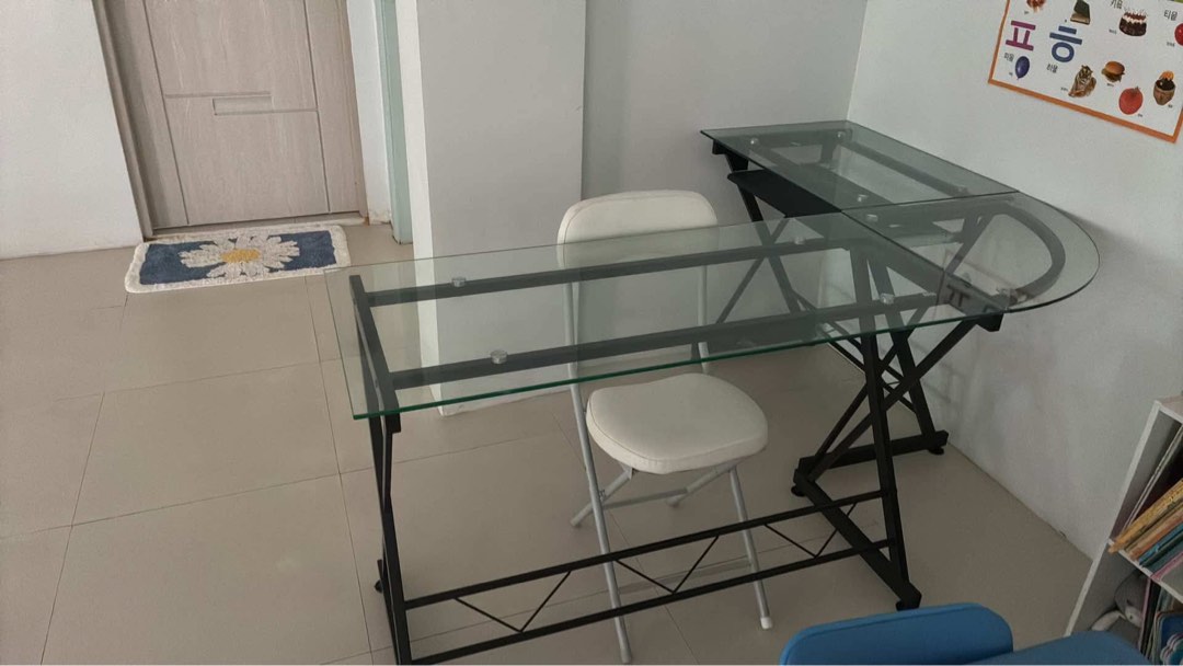 Computer Table (Glass Table), Furniture & Home Living, Furniture ...