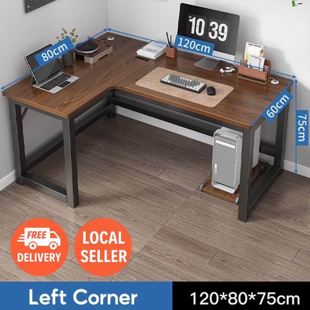 [FREE DELIVERY] L-Shaped Study Desk | Wooden Computer Corner Table ...