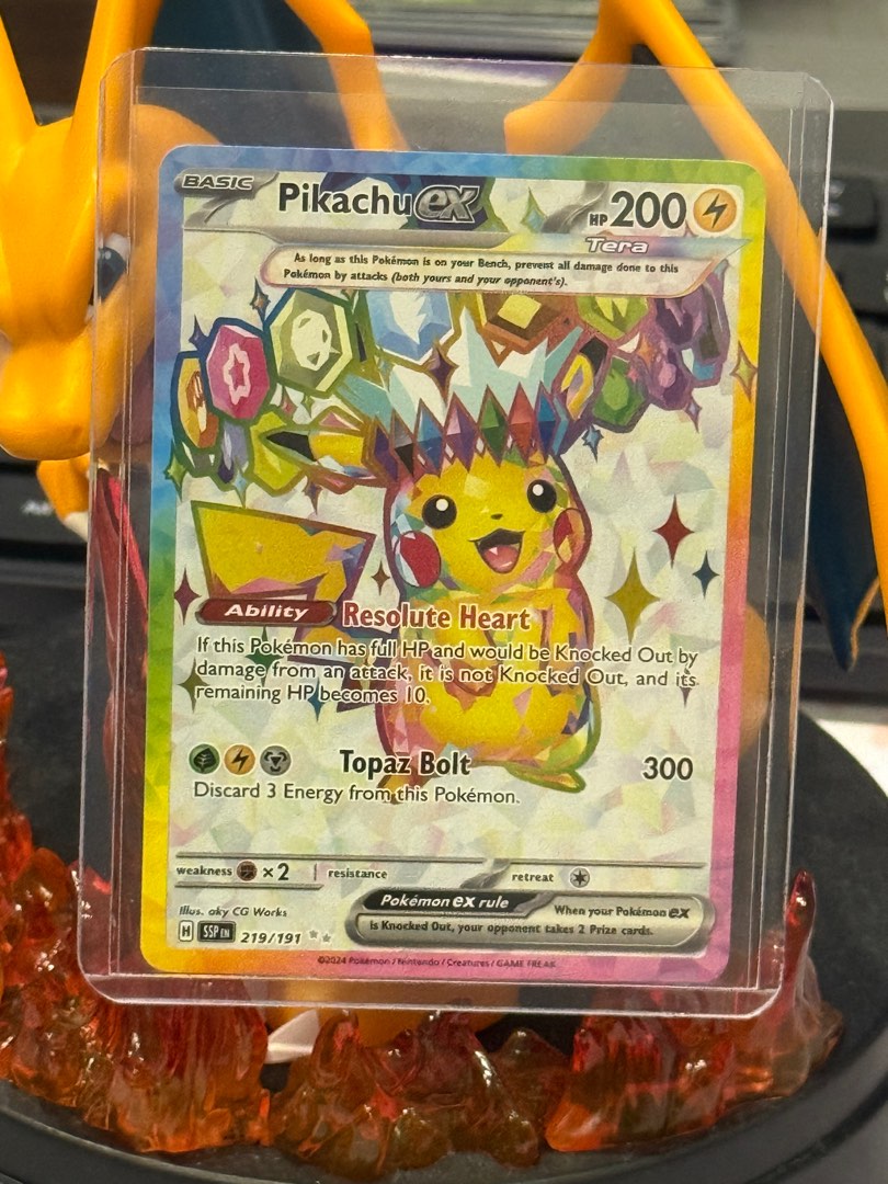 Pikachu EX 219 surging sparks, Hobbies & Toys, Toys & Games on Carousell
