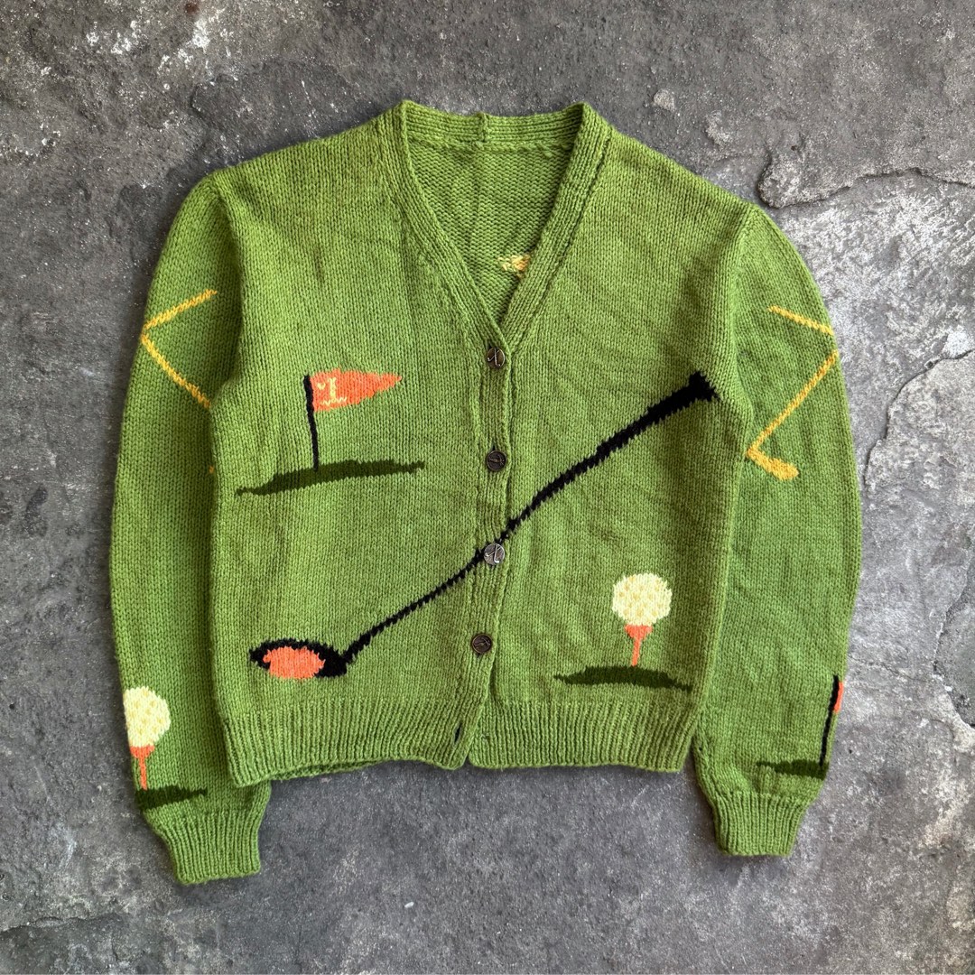 Vintage 1980s Golf AOP Knit Cardigan, Women's Fashion, Coats, Jackets ...
