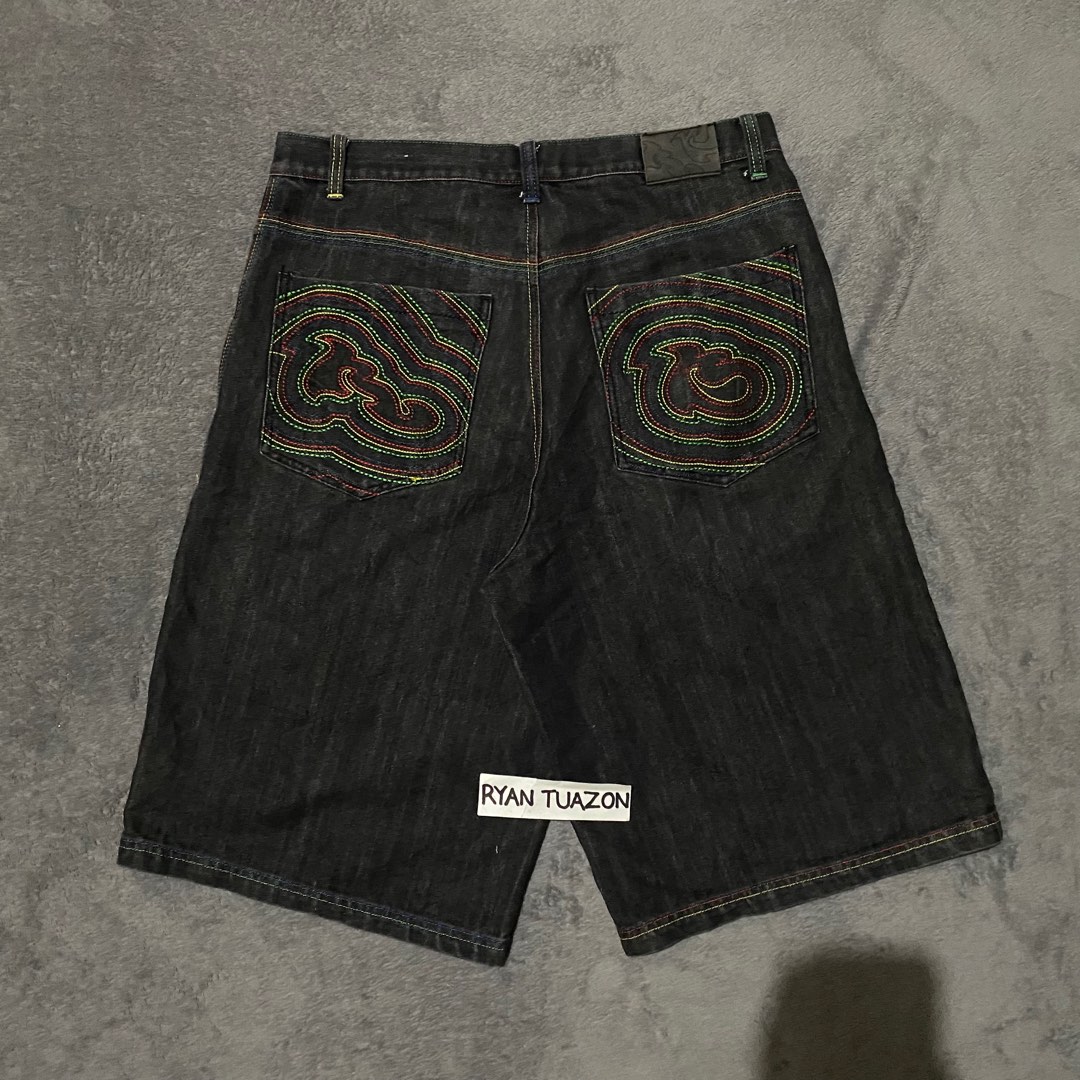 VINTAGE ROYAL BLUE JEANS BLACK LONG JORTS EMBROIDED DESIGNS (COOGI ...