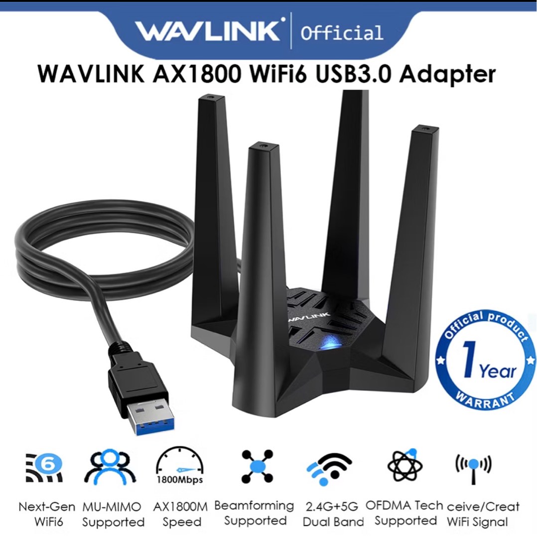 WAVLINK USB WiFi 6 Adapter AX1800 USB WiFi Dongle Dual Band 5Ghz MU ...