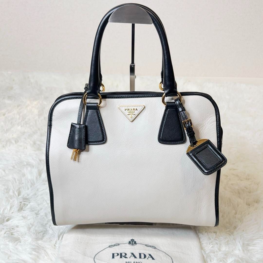 Authentic Prada Saffiano bicolor panda collar bag in white and black ...