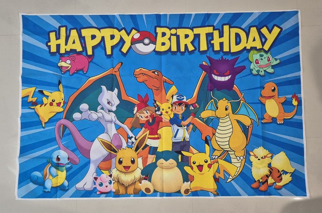 Birthday backdrop banner Pokemon, Hobbies & Toys, Toys & Games on Carousell
