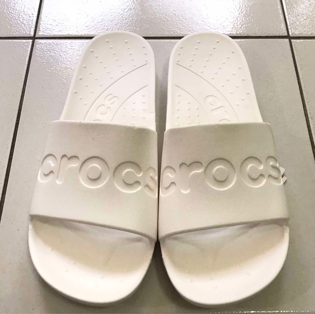 Crocs Essential Slides Unisex White, Women's Fashion, Footwear, Flats ...