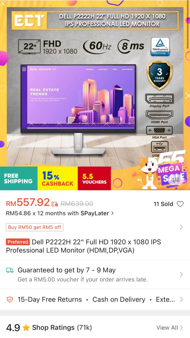 Dell FHD Monitor P2222H, Computers & Tech, Parts & Accessories, Monitor ...