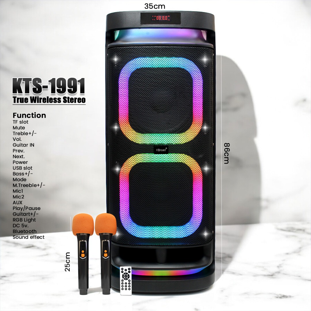 High-Power KTS 1991 Dual Speaker Bluetooth Party System 200W Output, RGB Lights, Guitar & Mic ...