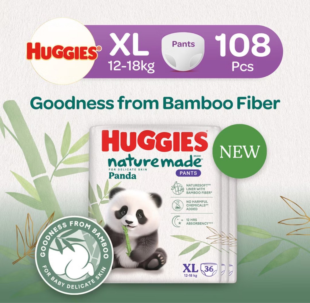 Huggies Naturemade Panda Pants XL, Babies & Kids, Bathing & Changing ...