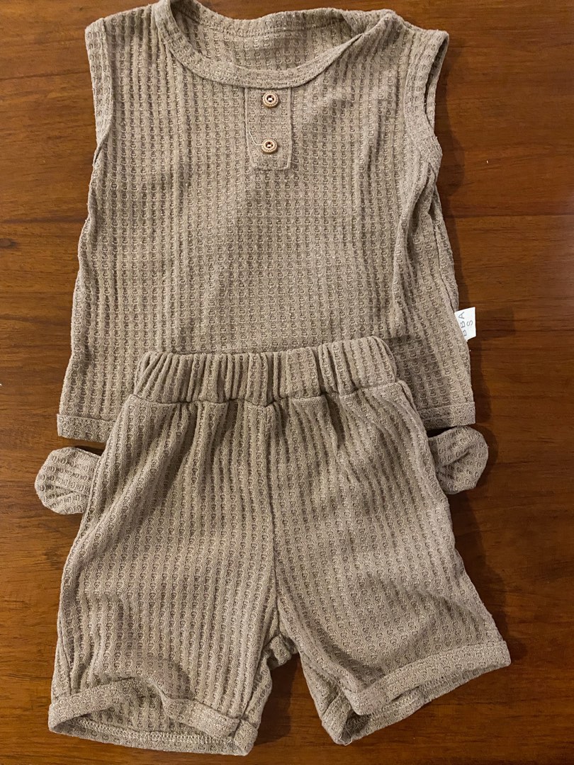 Korean Style Waffle Sando Shorts Terno, Babies & Kids, Babies & Kids ...