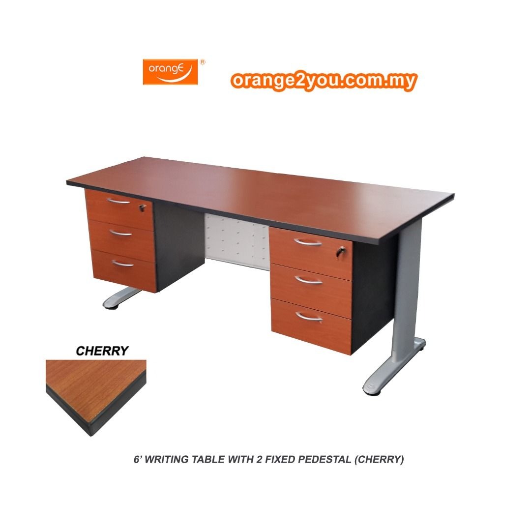 Limited Stock ! 6' J Leg Writing Table with 2 3D Fixed Drawer (Cherry ...