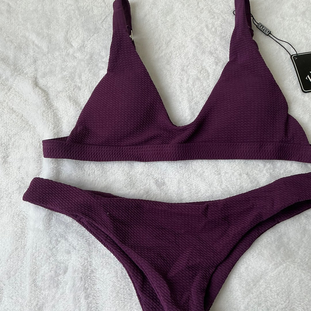 RARE DARK VIOLET TEXTURED ZAFUL TWO PIECE BIKINI, Women's Fashion ...