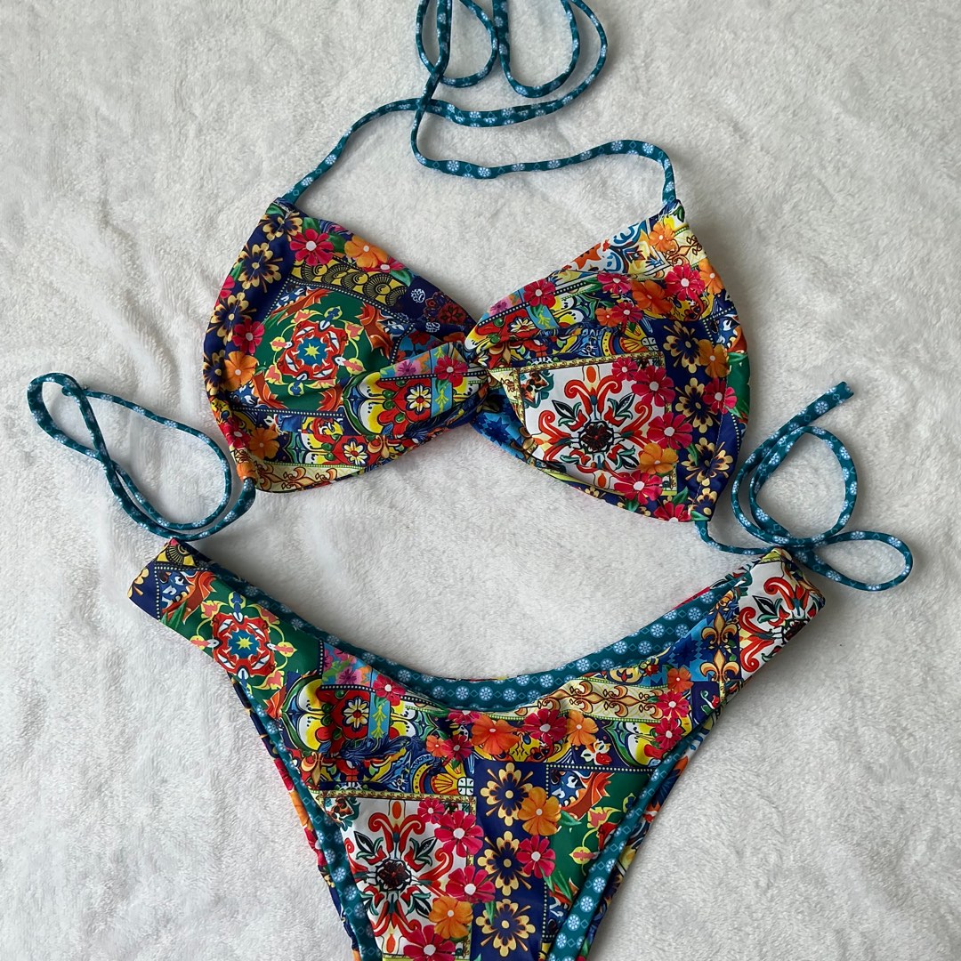 RARE VINTAGE FLORAL RIBBON SWIMSUIT TWO PIECE BIKINI, Women's Fashion ...