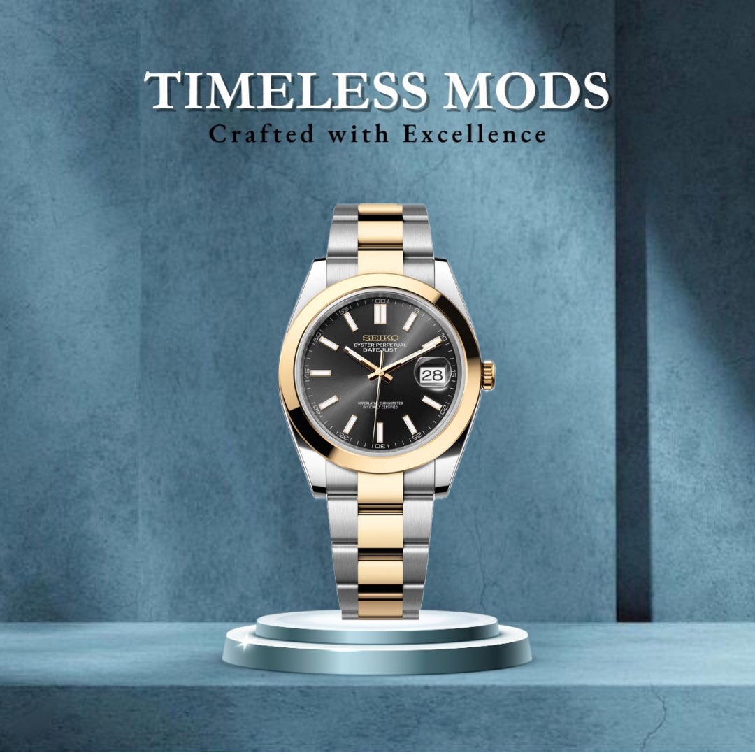 SEIKO MOD OYSTER PERPETUAL TWO TONE BLACK, Men's Fashion, Watches ...