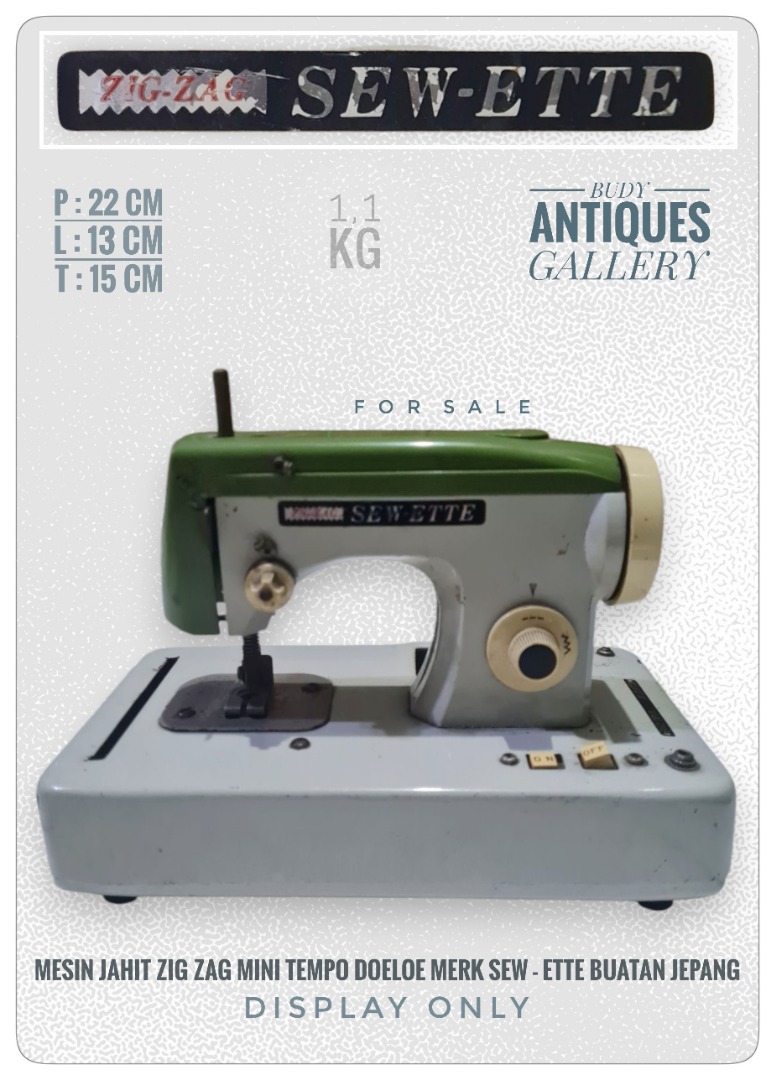 Vintage Sew-Ette Miniature Zig Zag Sewing Machine Made In japan - Display Only, Perabotan Rumah ...