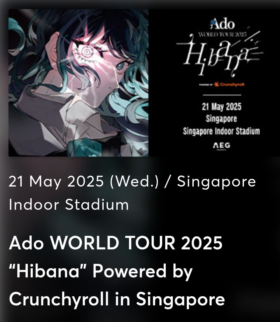 Ado WORLD TOUR 2025, Cat2, Tickets & Vouchers, Event Tickets on Carousell