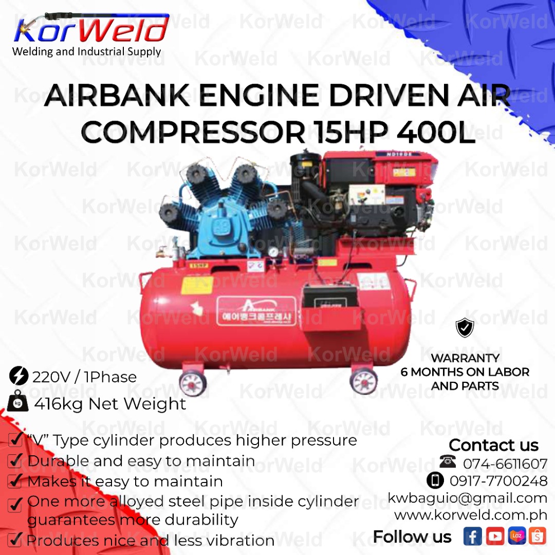 Airbank Engine Driven Air Compressor 15HP 400L, Furniture & Home Living ...