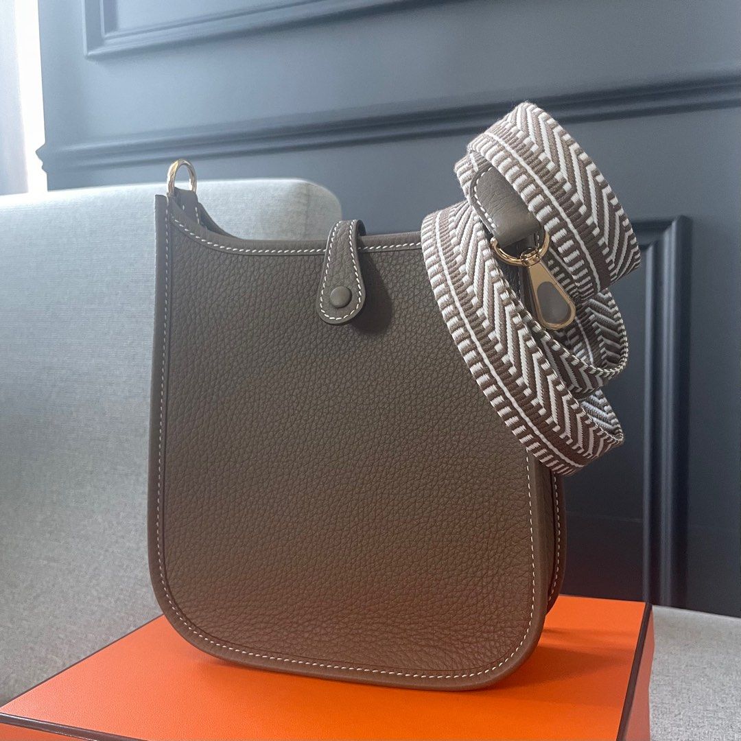 Authentic Hermes Mini Evelyne Etoupe GHW 16 TPM Taurillon Clemence ...