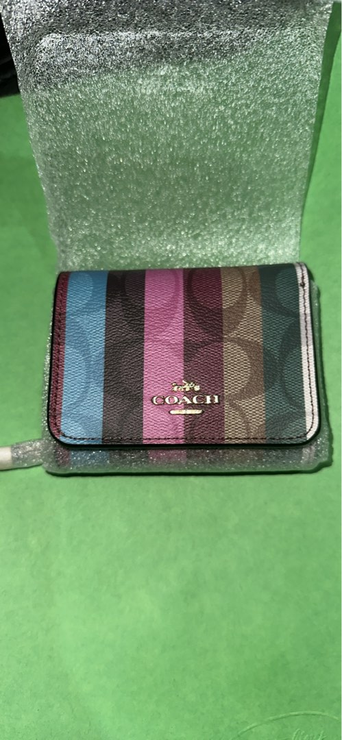 Coach C6023 Small Trifold Wallet In Signature Canvas With Stripe Print ...