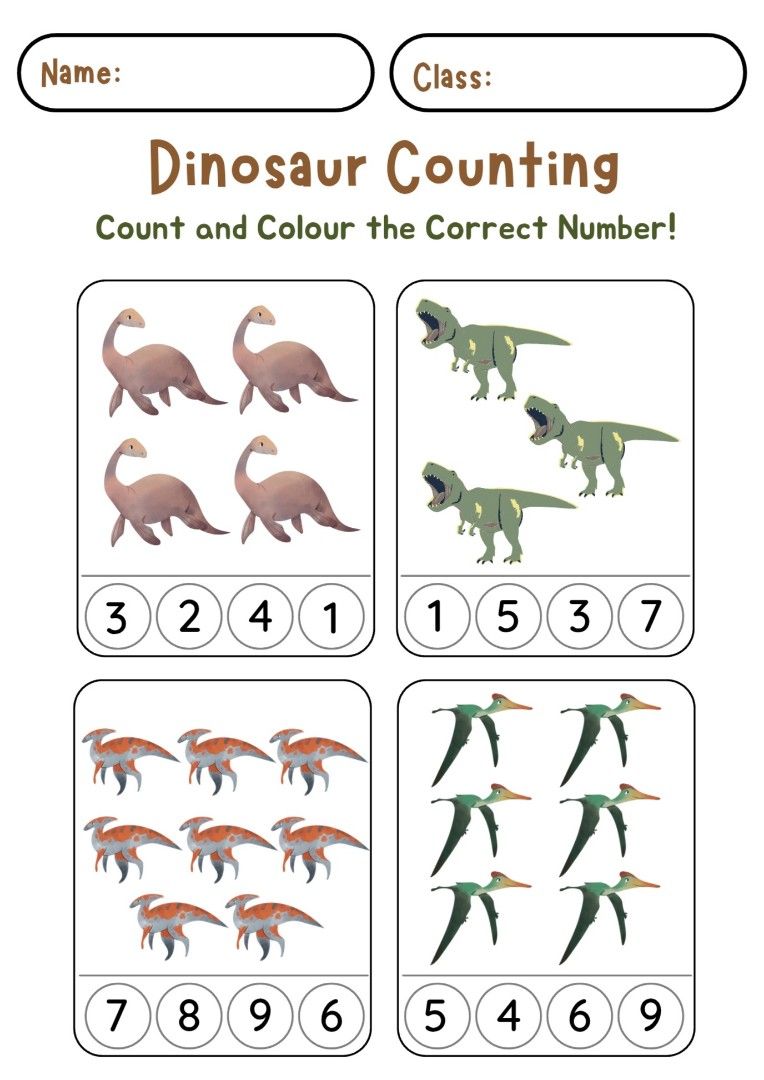 Dinosaur Counting & Activity Worksheets For Children, Hobbies & Toys ...